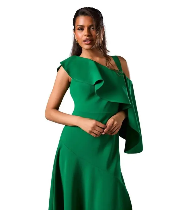 emerald green petite dress PrettyLittleThing Women's Petite Slinky Twist Shoulder Maxi Dress in Emerald Green