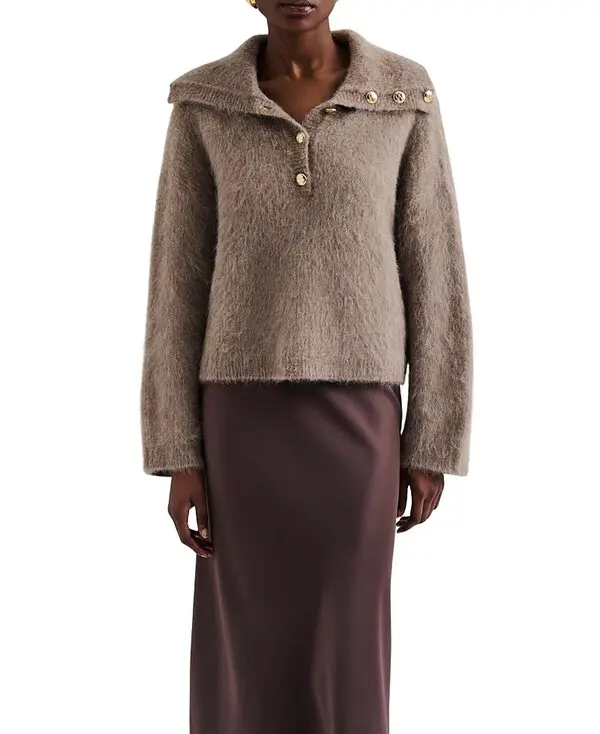MALINA Yselle Long Sleeve Collared Sweater - Taupe