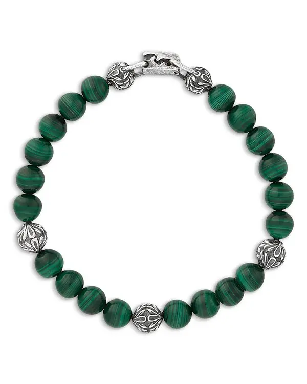 John Varvatos Sterling Gothic Malachite Bead Bracelet - Silver