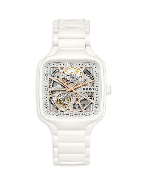 RADO True Square Open Heart Sparkling Watch, 38mm X 38mm - White/white