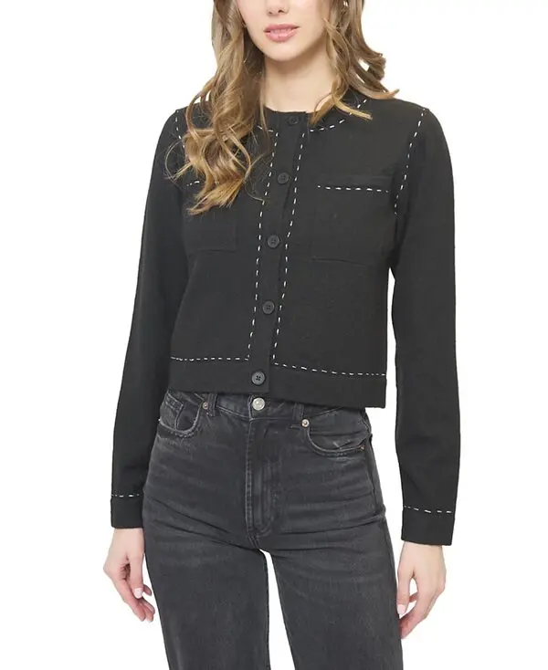 Central Park West Crystal Lurex Whipstitch Cardigan