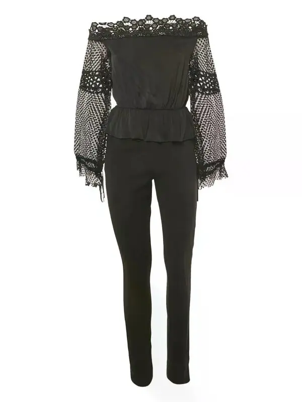 SELF-PORTRAIT Lace-panelled Crepe Jumpsuit - Black