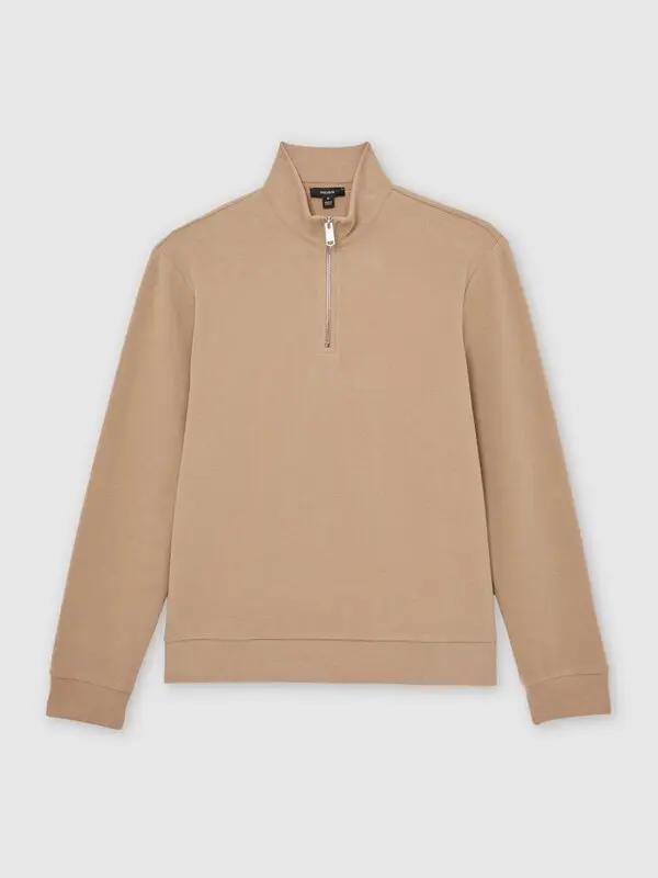 REISS Cotton-blend Ribbed Half-zip Jumper - Camel Brown