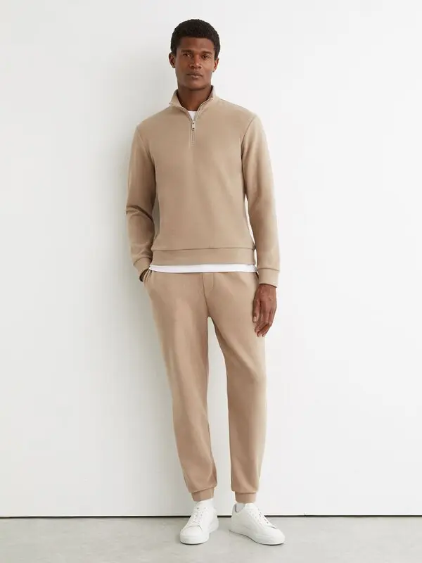 REISS Cotton-blend Ribbed Half-zip Jumper - Camel Brown