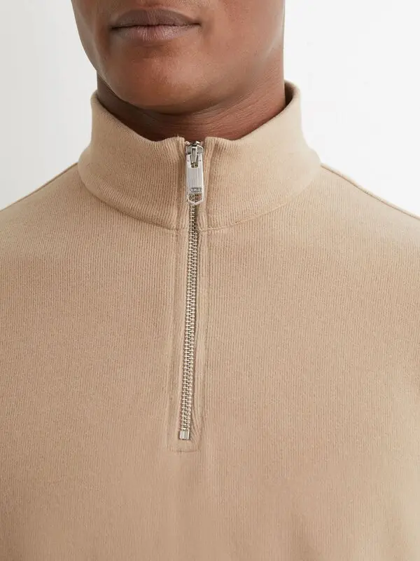 REISS Cotton-blend Ribbed Half-zip Jumper - Camel Brown