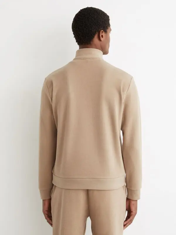 REISS Cotton-blend Ribbed Half-zip Jumper - Camel Brown