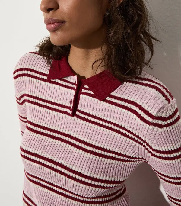 Max & Co. Rib-knit Stripe Polo Sweater - Red