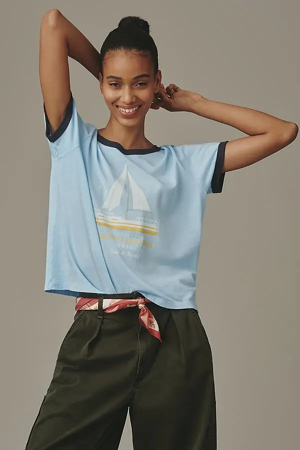 THE LAUNDRY ROOM Ringer T-shirt Top - Seasky Blue