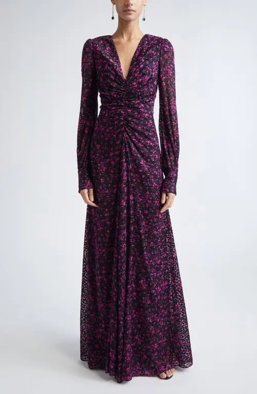 St. John Long Sleeve Leopard Jacquard Gown