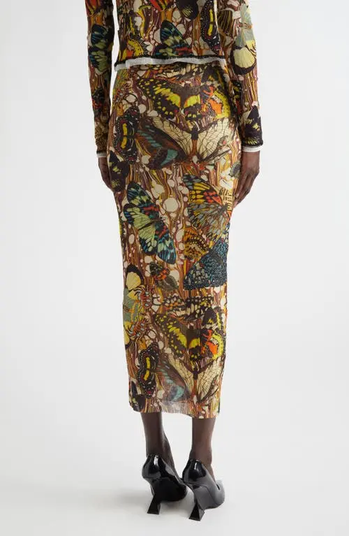 JEAN PAUL GAULTIER Butterfly Print Mesh Maxi Skirt - Yellow/ Multicolor