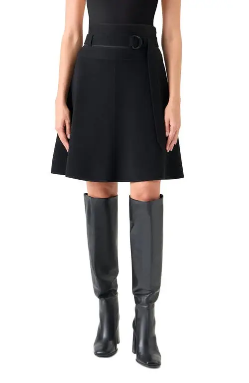 Akris Belted A-line Wool-blend Skirt - Black
