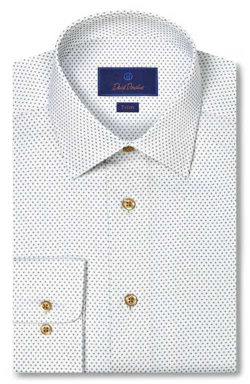 David Donahue Trim Fit Micro Geometric Cotton Dress Shirt - Dune/multi
