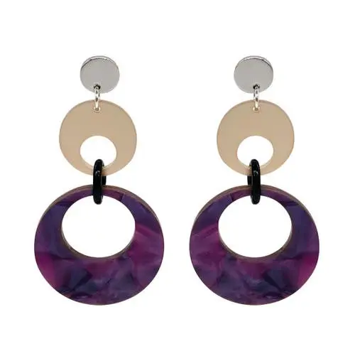 TOOLALLY Swinging Circle Drop Earrings - Amethyst Pearl & Champagne