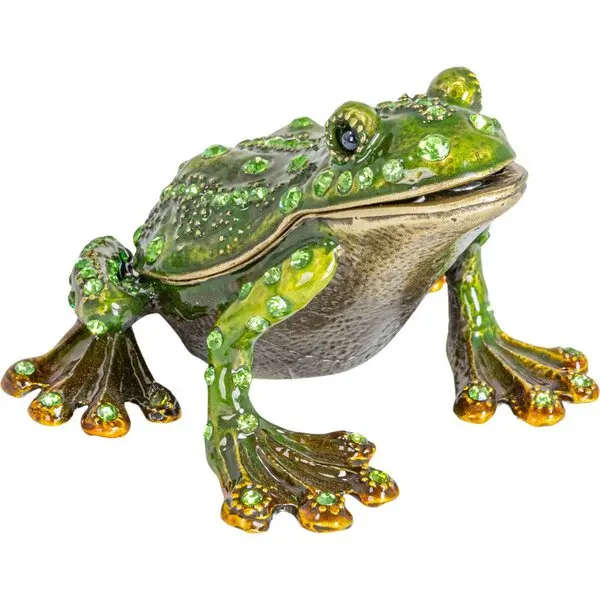 STORIED HOME Jeweled Frog Trinket Box - Green