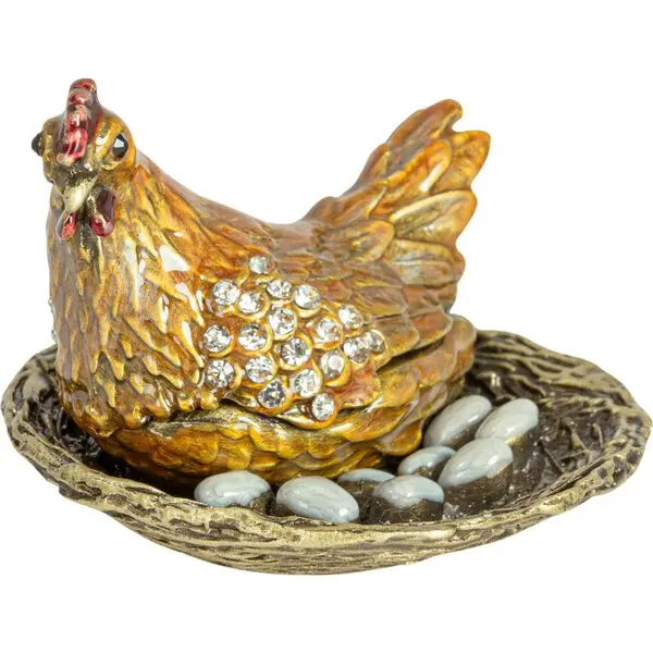 STORIED HOME Jeweled Hen Trinket Box - Gold
