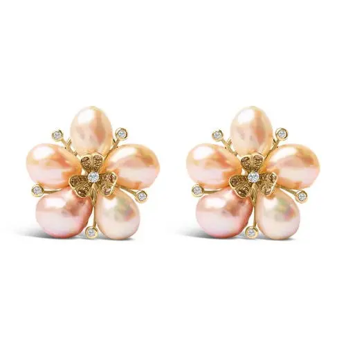 HAUS OF BRILLIANCE 18k Rose Gold Diamond And Freshwater Pearl Stud Earrings - Pink