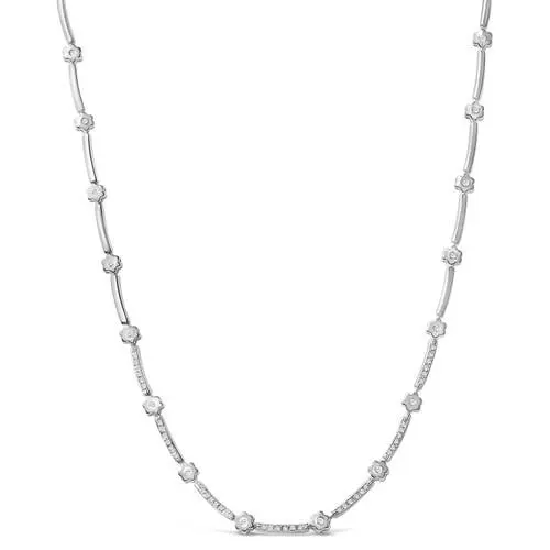 HAUS OF BRILLIANCE 14k Gold 1.0 Cttw Diamond Flower And Bar Station Necklace - White