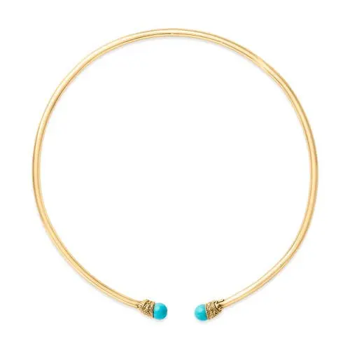 HAUS OF BRILLIANCE 18k Gold Collar Necklace With Turquoise Cabochons - Yellow