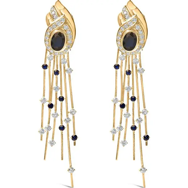 HAUS OF BRILLIANCE 14k Gold Diamond And Sapphire Chandelier Earrings - Yellow