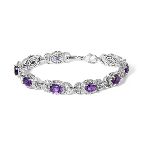 HAUS OF BRILLIANCE Sterling Silver Amethyst And Diamond Link Bracelet - White