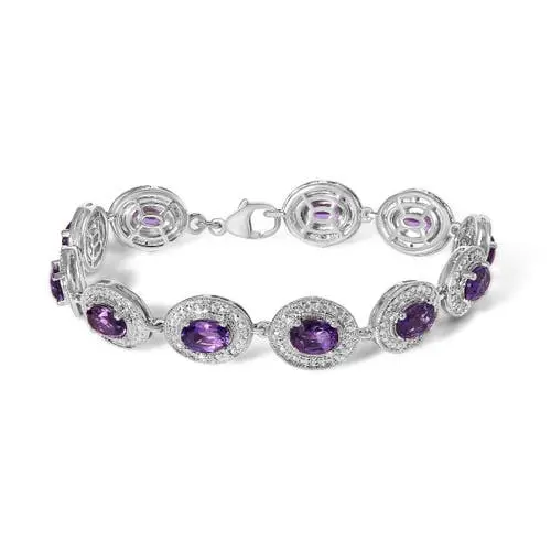 HAUS OF BRILLIANCE Sterling Silver Amethyst And Diamond Halo Link Bracelet - White