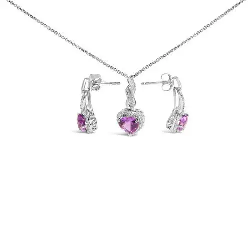HAUS OF BRILLIANCE Sterling Silver Amethyst And Sapphire Jewelry Set - White