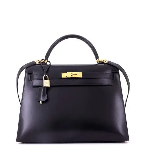 Hermès Kelly Handbag Black Box Calf With Gold Hardware 32 - Noir