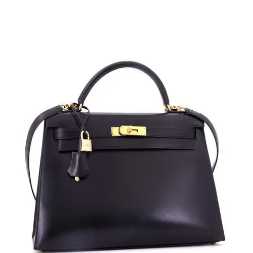 Hermès Kelly Handbag Black Box Calf With Gold Hardware 32