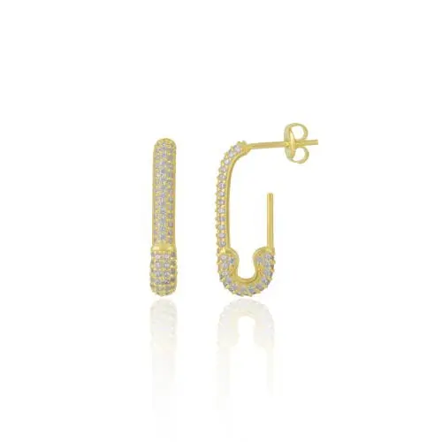 SPERO LONDON Pave Stud Safety Pin Earring - Gold