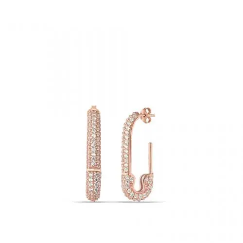 SPERO LONDON Pave Stud Safety Pin Sterling Earrings - Rose Gold