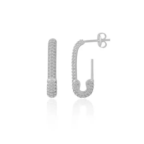 SPERO LONDON Pave Stud Safety Pin Sterling Earrings - Silver