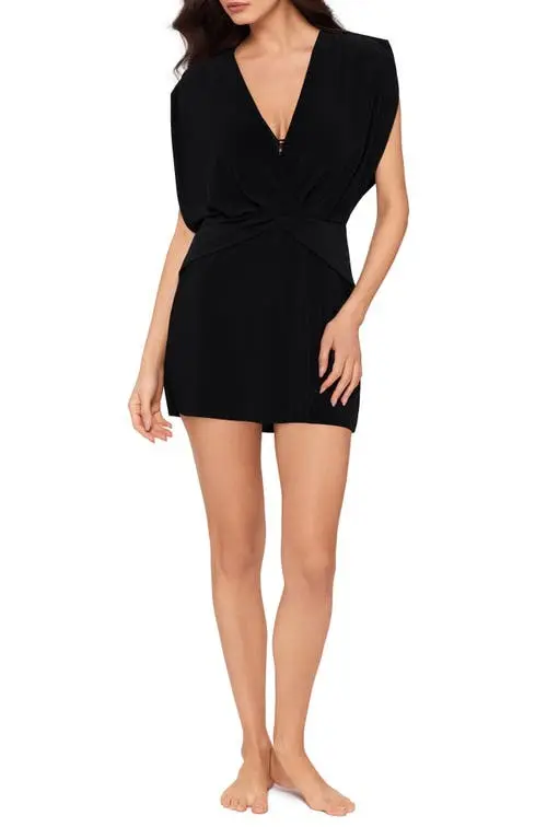 MAGICSUIT® Surplice Plunge Neck Jersey Matte Cover-up Dress - Black