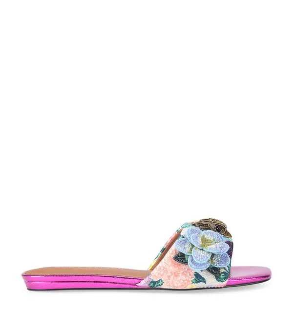 Kurt Geiger Floral Kensington Flat Slides - Beige