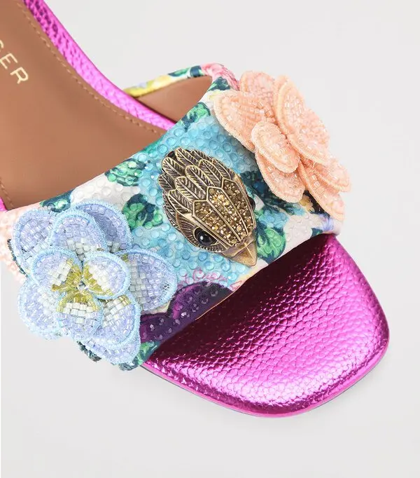 Kurt Geiger Floral Kensington Flat Slides - Beige
