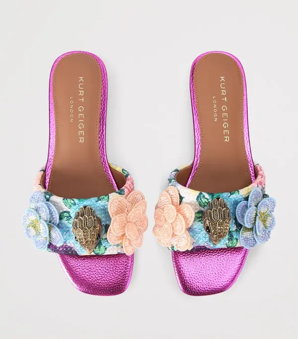 Kurt Geiger Floral Kensington Flat Slides - Beige