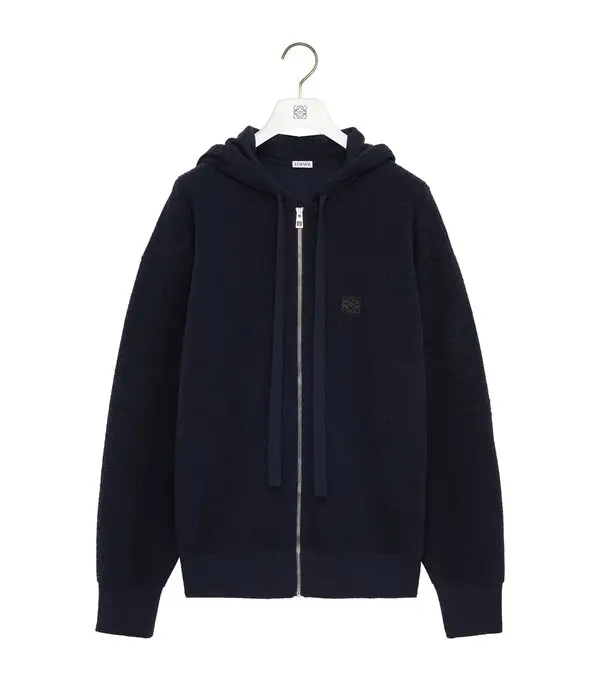 Loewe Wool-blend Terry Anagram Hoodie - Navy