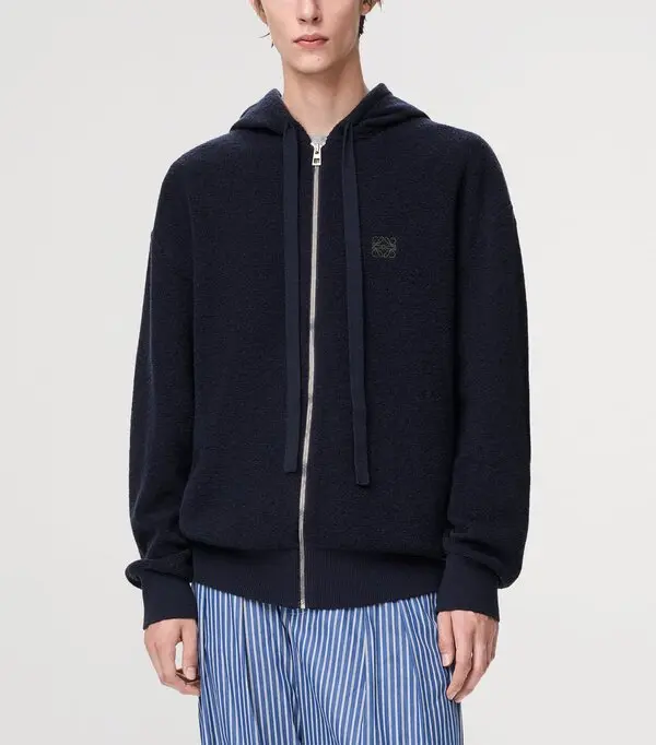 Loewe Wool-blend Terry Anagram Hoodie - Navy
