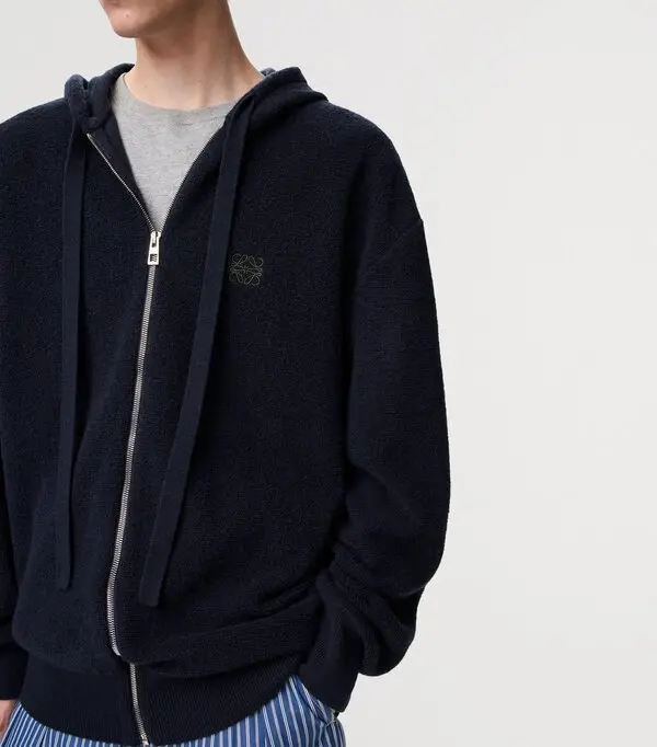 Loewe Wool-blend Terry Anagram Hoodie - Navy