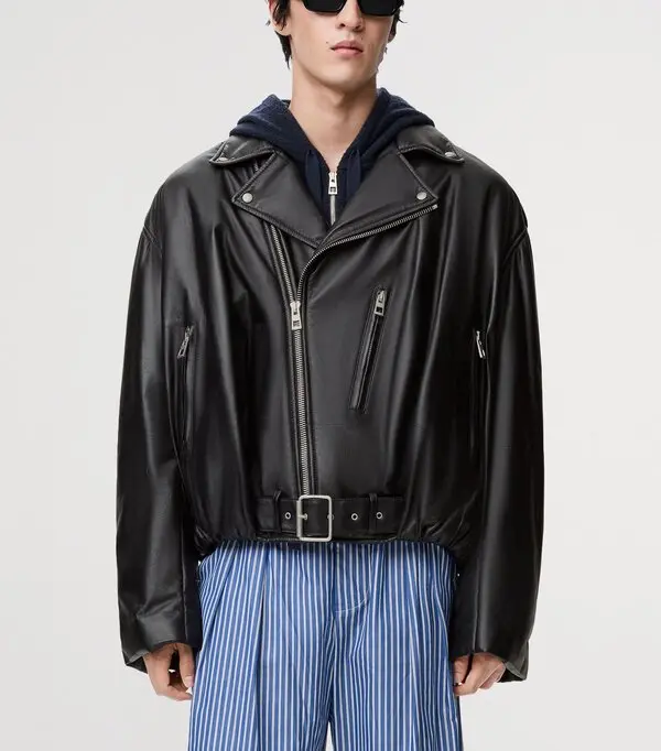 Loewe Balloon Leather Biker Jacket - Black