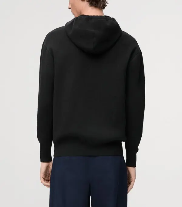 Loewe Wool-blend Zip-up Hoodie With Leather Pocket - Black
