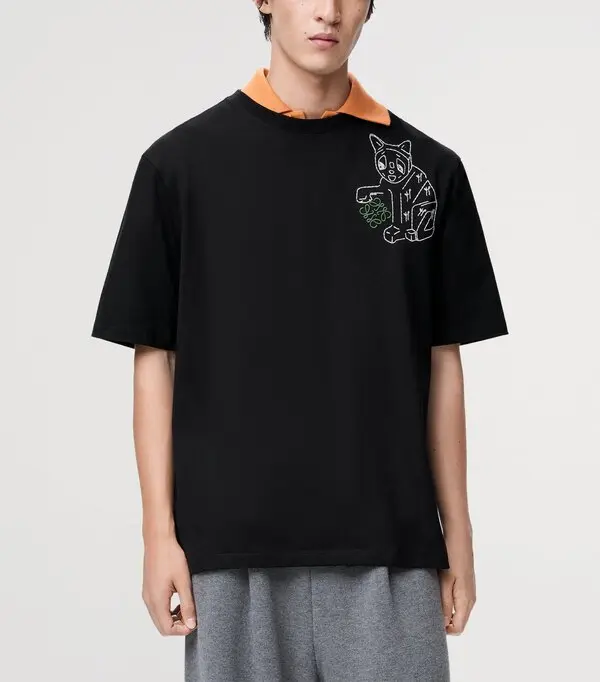 Loewe Cat Loose-Fit Cotton-Jersey T-Shirt - Black | Editorialist