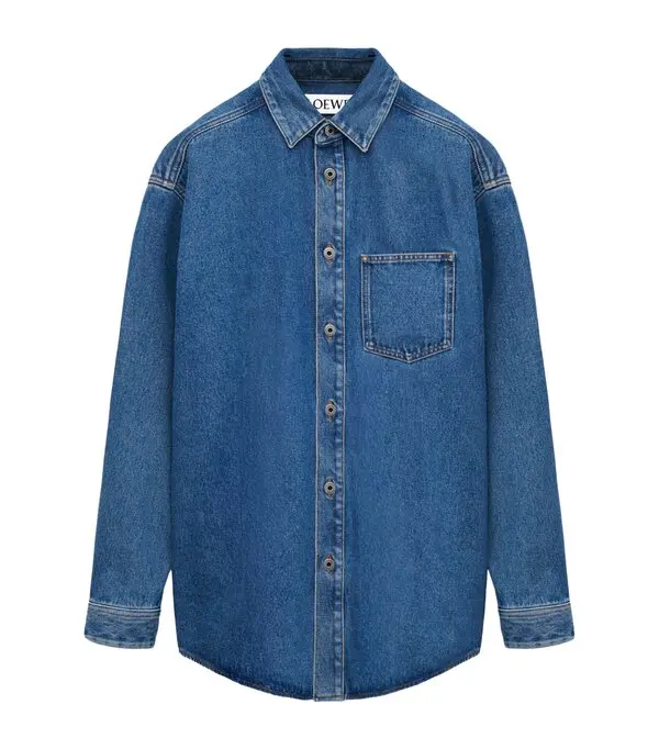 Loewe Anagram-patch Denim Overshirt - Blue