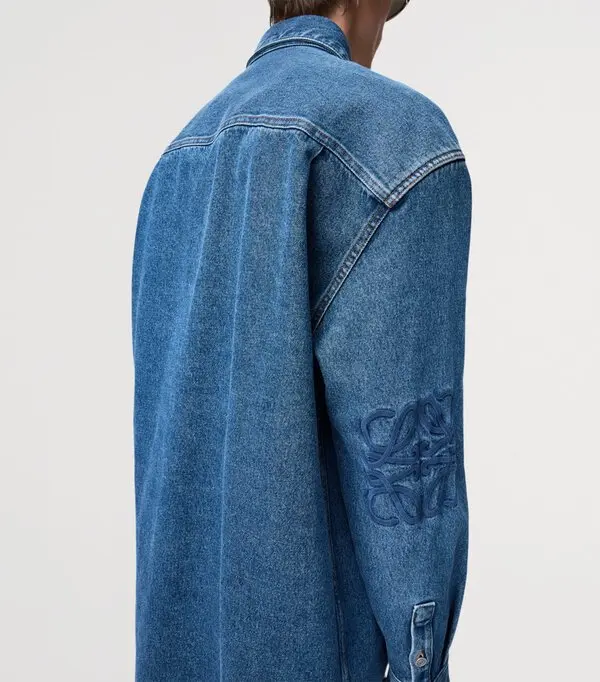 Loewe Anagram-patch Denim Overshirt - Blue