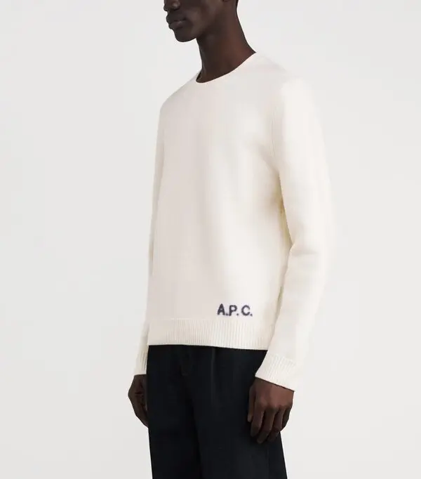 A.p.c. Merino Wool Edward Logo Sweater - Navy