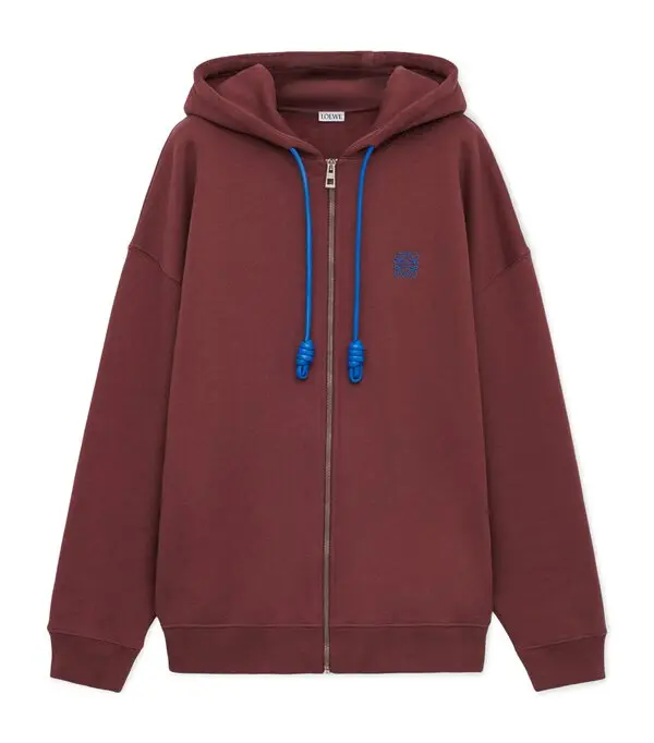 Loewe Cotton-blend Anagram Hoodie - Burgundy