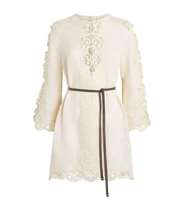 Zimmermann Linen Embroidered Awaken Mini Dress - Ivory