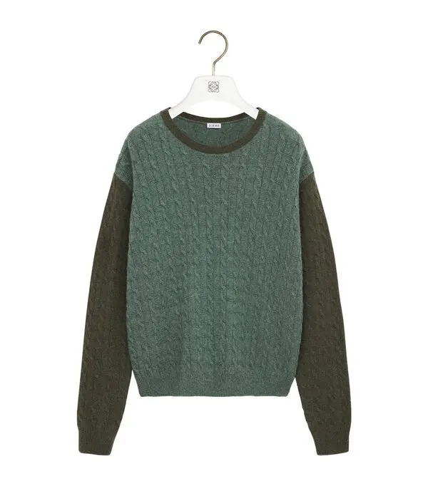 Loewe Cashmere-blend Two-tone Cable-knit Sweater