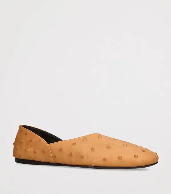 Khaite Ostrich Leather Ballet Flats - Brown