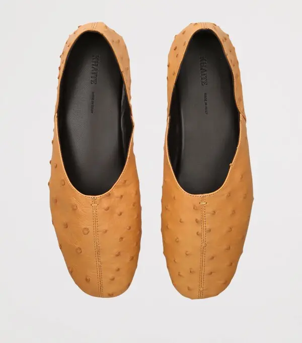 Khaite Ostrich Leather Ballet Flats - Brown