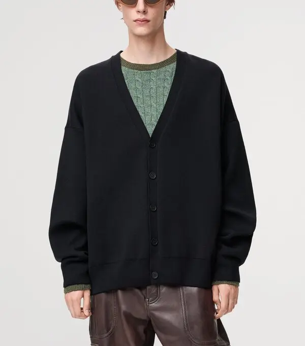 Loewe Wool-blend Anagram-lining Cardigan - Black